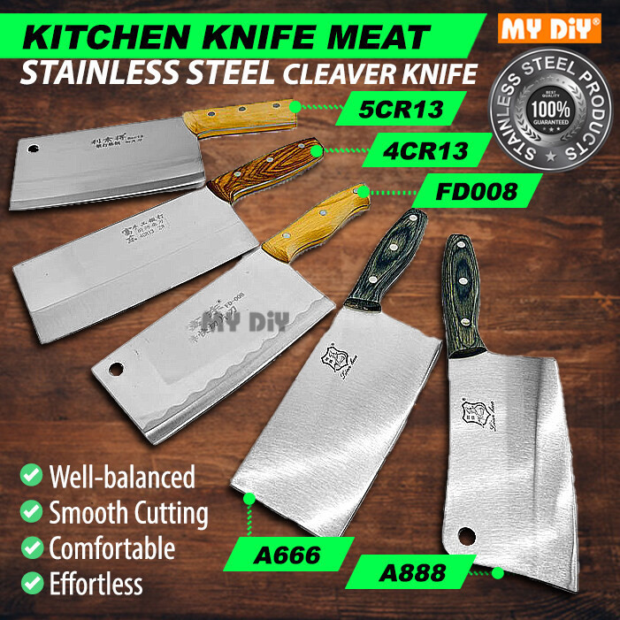 STAINLESS STEEL KITCHEN KNIFE MEAT CHOPPER BONE CHOPPER KNIFE WOOD ...