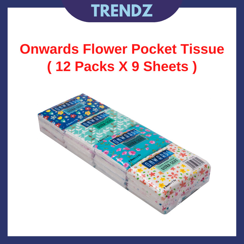 Onwards Flower Pocket Tissue 9 Sheets 12 Packs High Quality 100% Pure ...