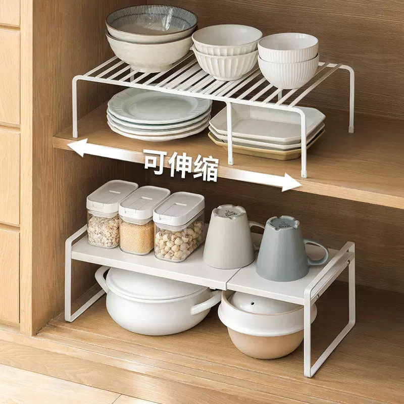 Kitchen Layered Retractable Shelf Cabinet Two-Layer Shelf Dishes ...