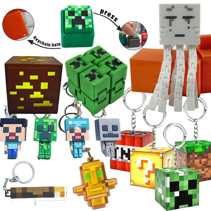 Minecraft Keychains with Lamp 3D Printing Minecraft Toy Game Character ...
