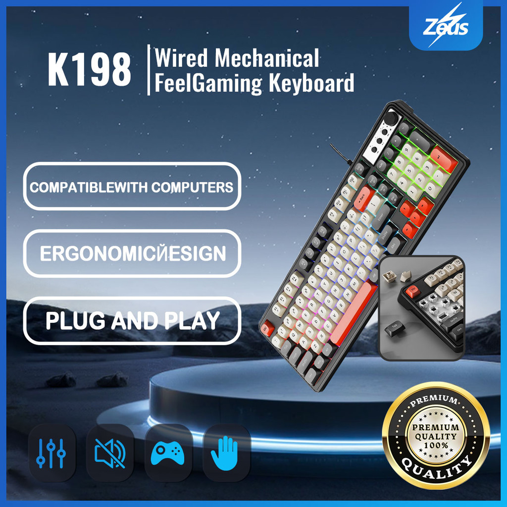 Zeus K-198 98-key wired gaming keyboard cream keyboard with rainbow RGB ...