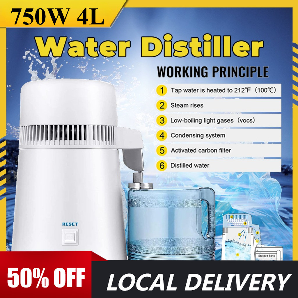 750W 4L Pure Water Distiller Distilled Water Maker Filter Stainless ...