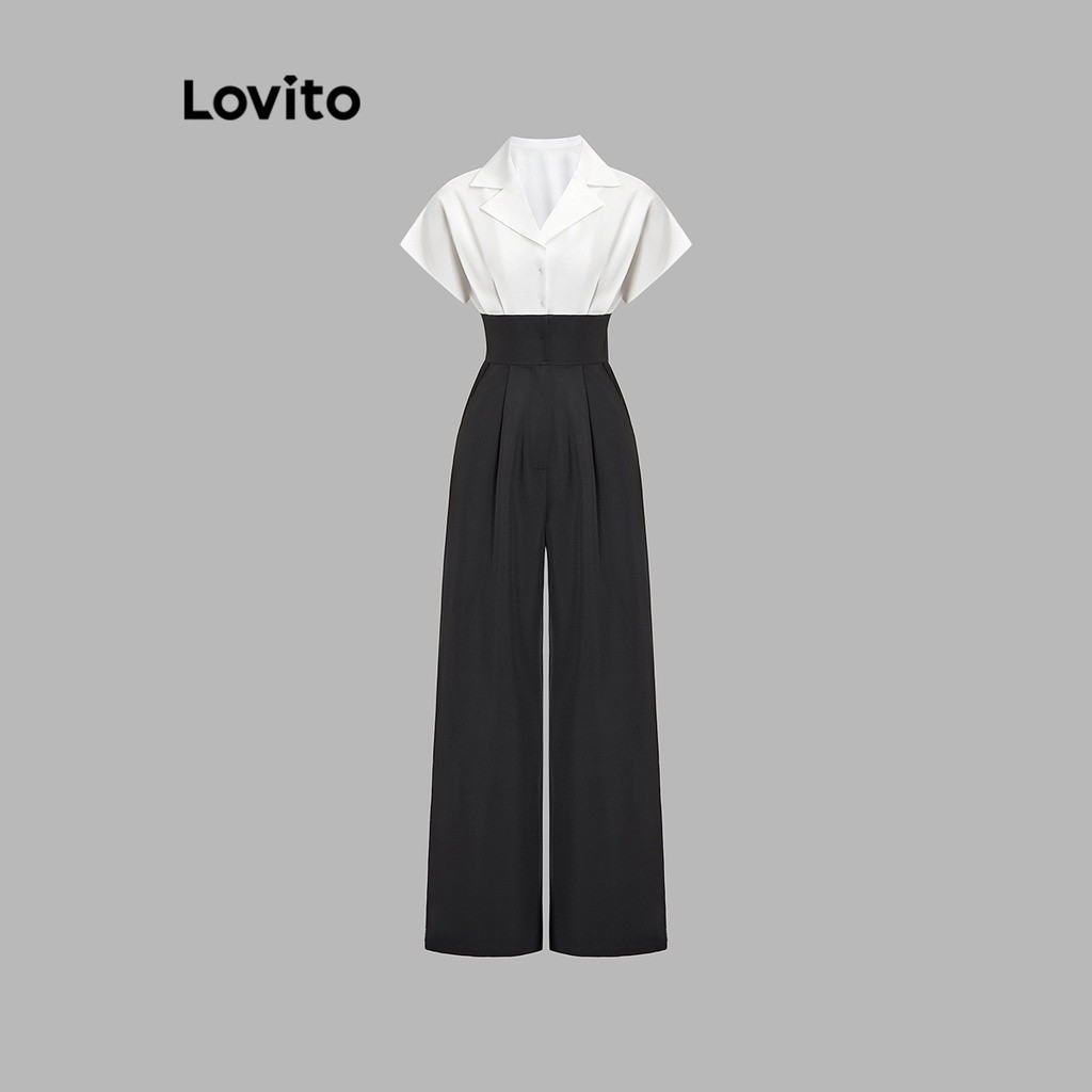 Lovito Elegant Patchwork Colorblock Jumpsuit for Women L71ED204 (Black ...
