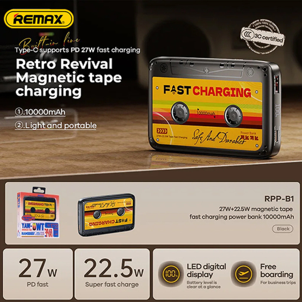 REMAX Retro Cassette Tape Mini Portable Fast Charging 27W Power ...