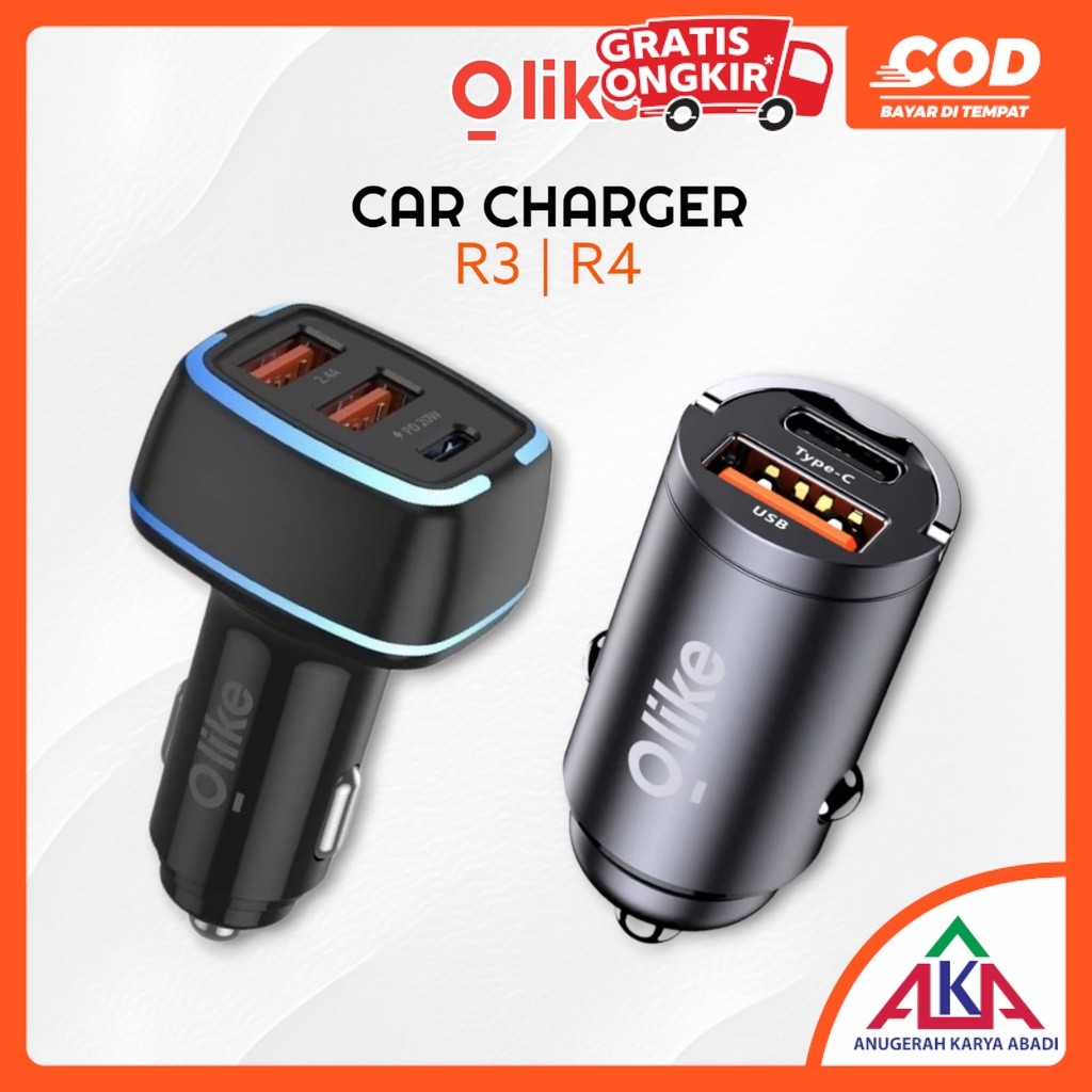 HITAM Olike R3 Car Car Charger 3 Triple Port USB Type C PD Fast / Quick ...