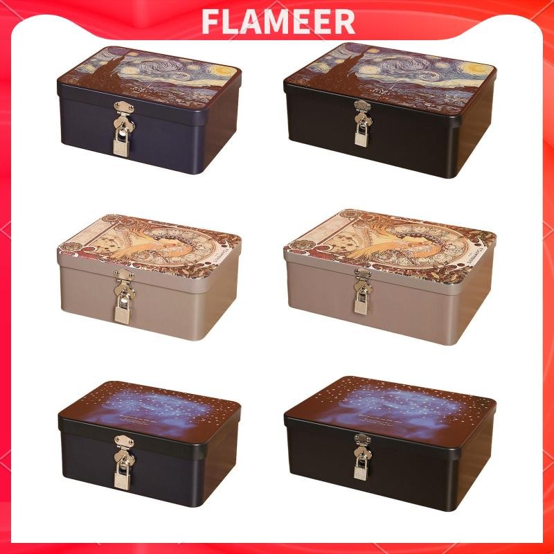 [FlameerMY] Tin Storage Box with Padlock Keepsake Box Cookies Container ...
