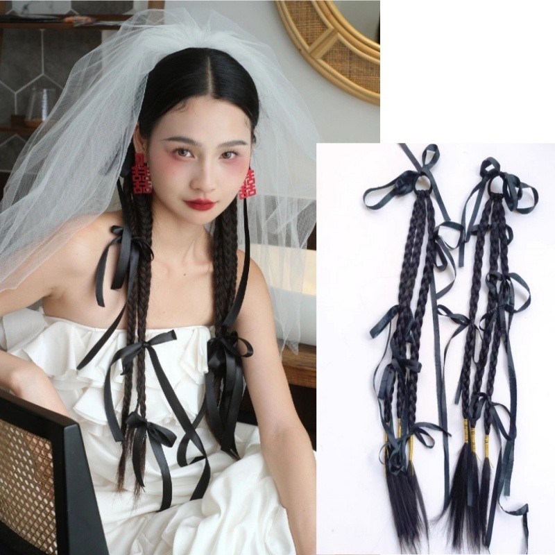 Y2k Wig Braids Ponytail Female Silk Braids Anchor Braids Bow Sweet Cool ...