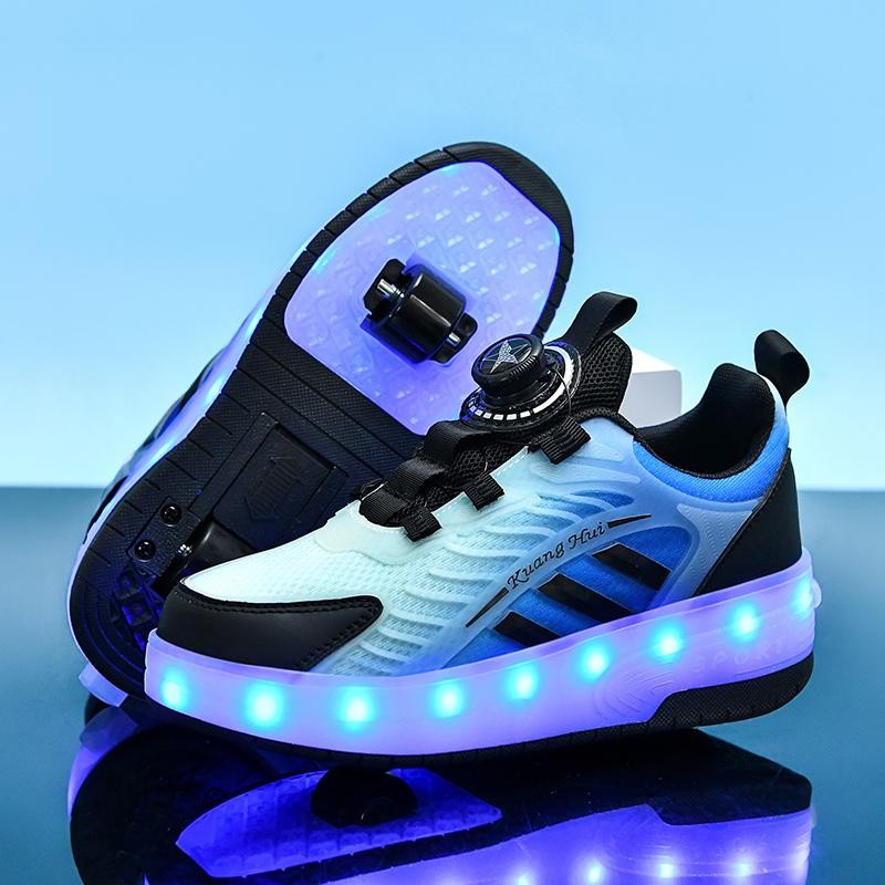 Two-wheeled LED Rechargeable Luminous Shoes Adult Child Roller Skates ...