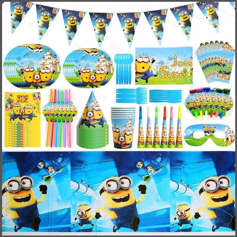 Minions Despicable Me Disposable Tableware Decoration Set Banner Cake ...