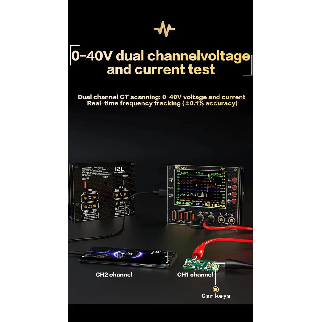 I2C C09 Waveform Ammeter 0-40V Input Dual Channel Voltage Current ...