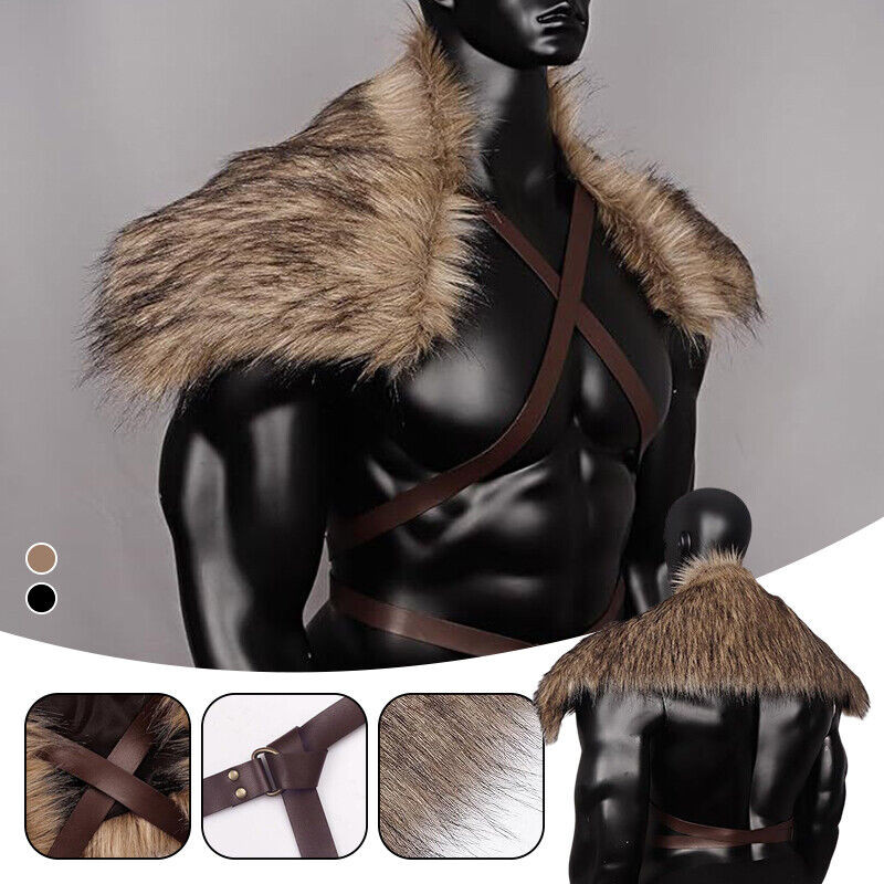 Medieval Faux Fur Collar Warrior Shoulder Wrap Cape Halloween Costume ...