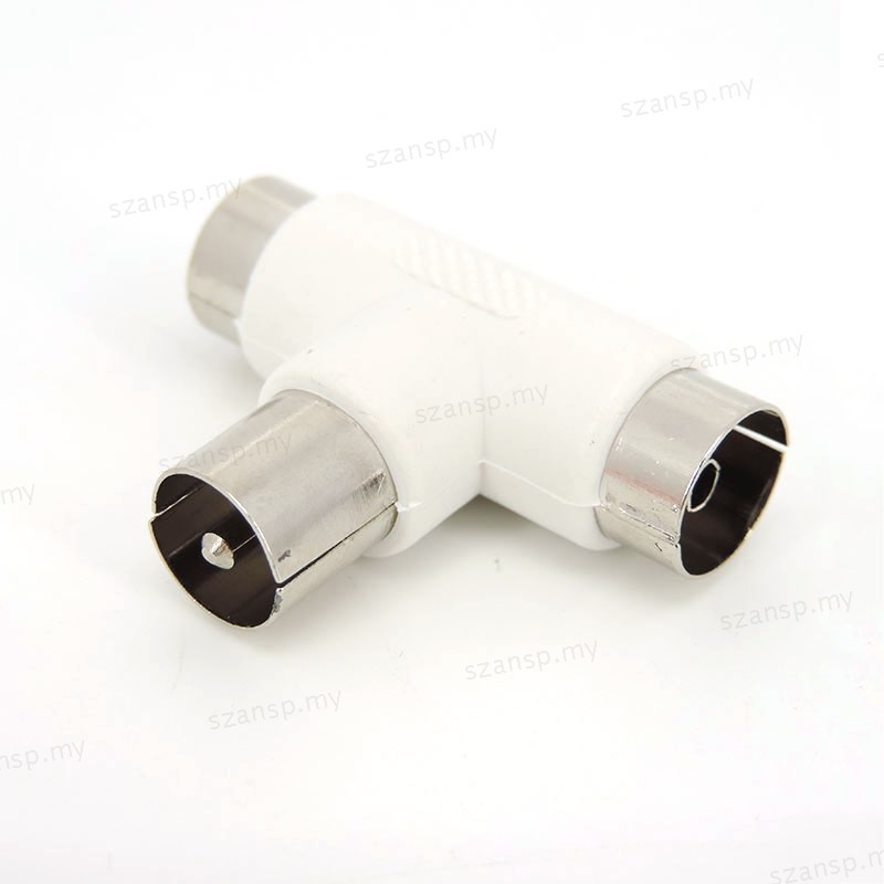 T Type 2 Way TV Splitter Aerial Coaxial Cable TV Male Plug to 2x Female ...