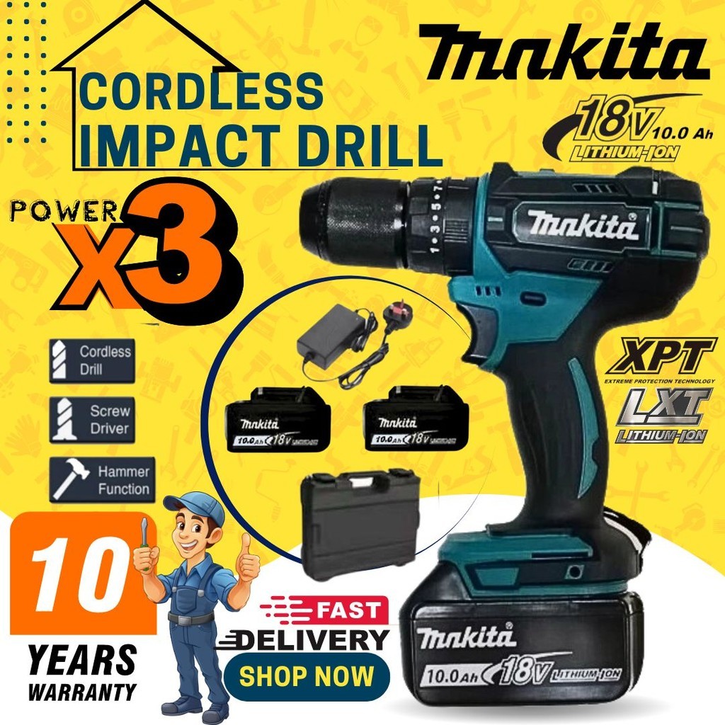 Electric Impack Drill Cordless Hammer Drill Bor Cas Bateri Portable ...