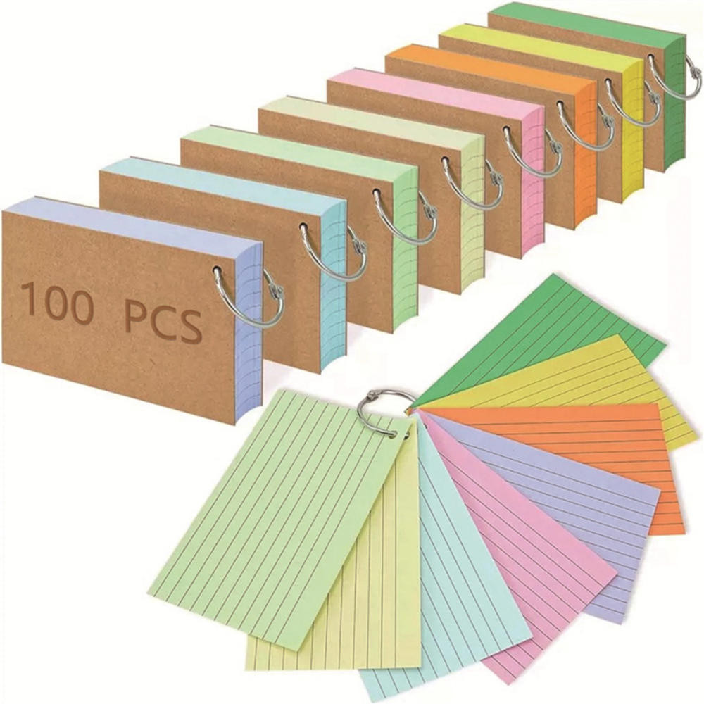 100 Sheets Flashcards with Ring, Lined Both Sides, Heavy Study Note ...