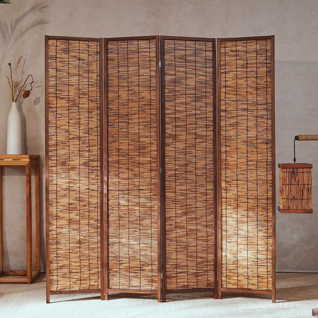 Medieval Style Solid Wood Reed Screen Partition Wall Living Room ...