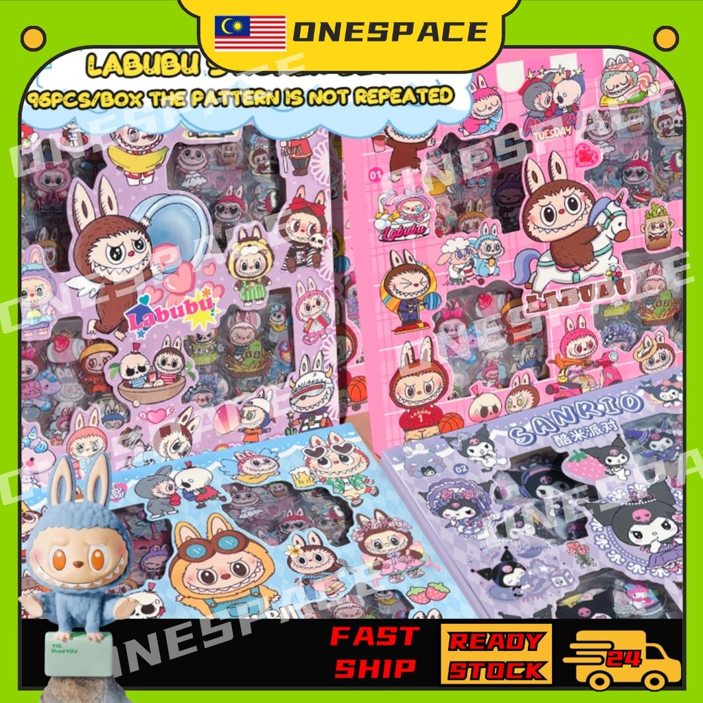 Labubu Sticker 100pcs Cute Set DIY Gift Box Sanrio Kuromi Cinnamoroll ...