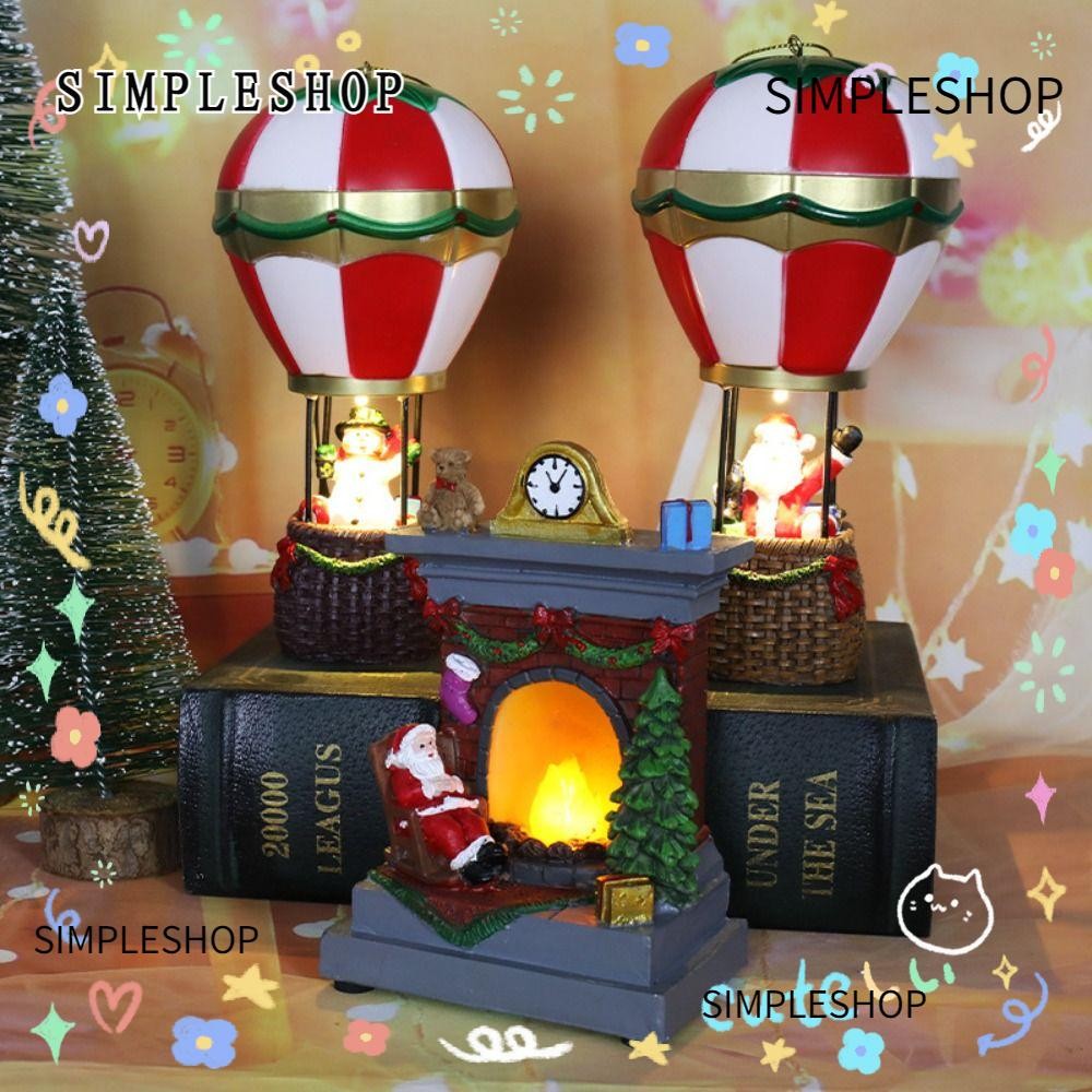 SIMPLESHOP Glow Santa Hot Air Balloon, Resin Santa LED Christmas Resin Ornament, Red Fireplace ...