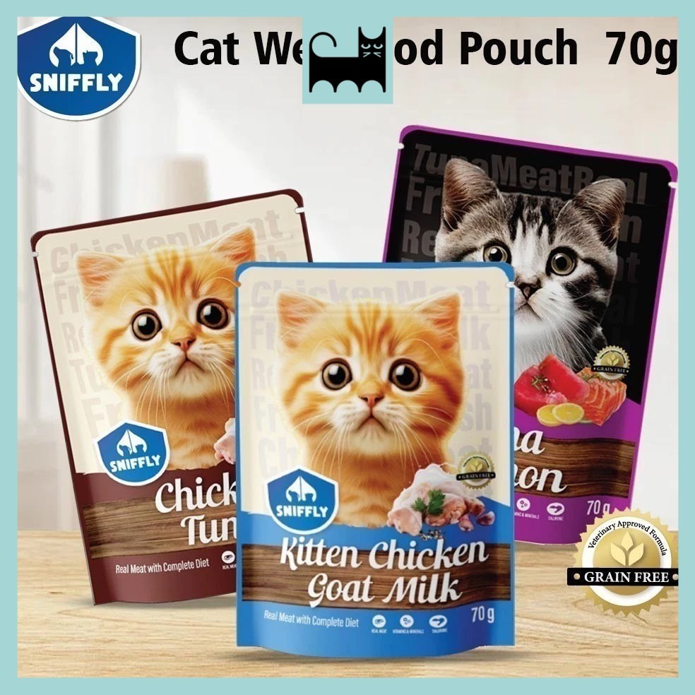 [Pack in Box] SNIFFLY Cat Pouch 70g Wet Food Grain Free Soup Makanan ...