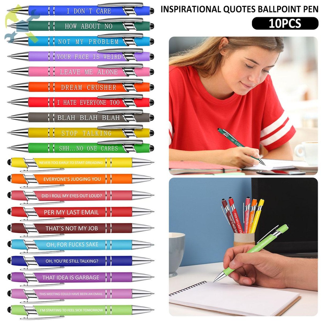 10 Pcs Ballpoint Pen Set with Motivational Quotes 0.5 mm Inspirational ...