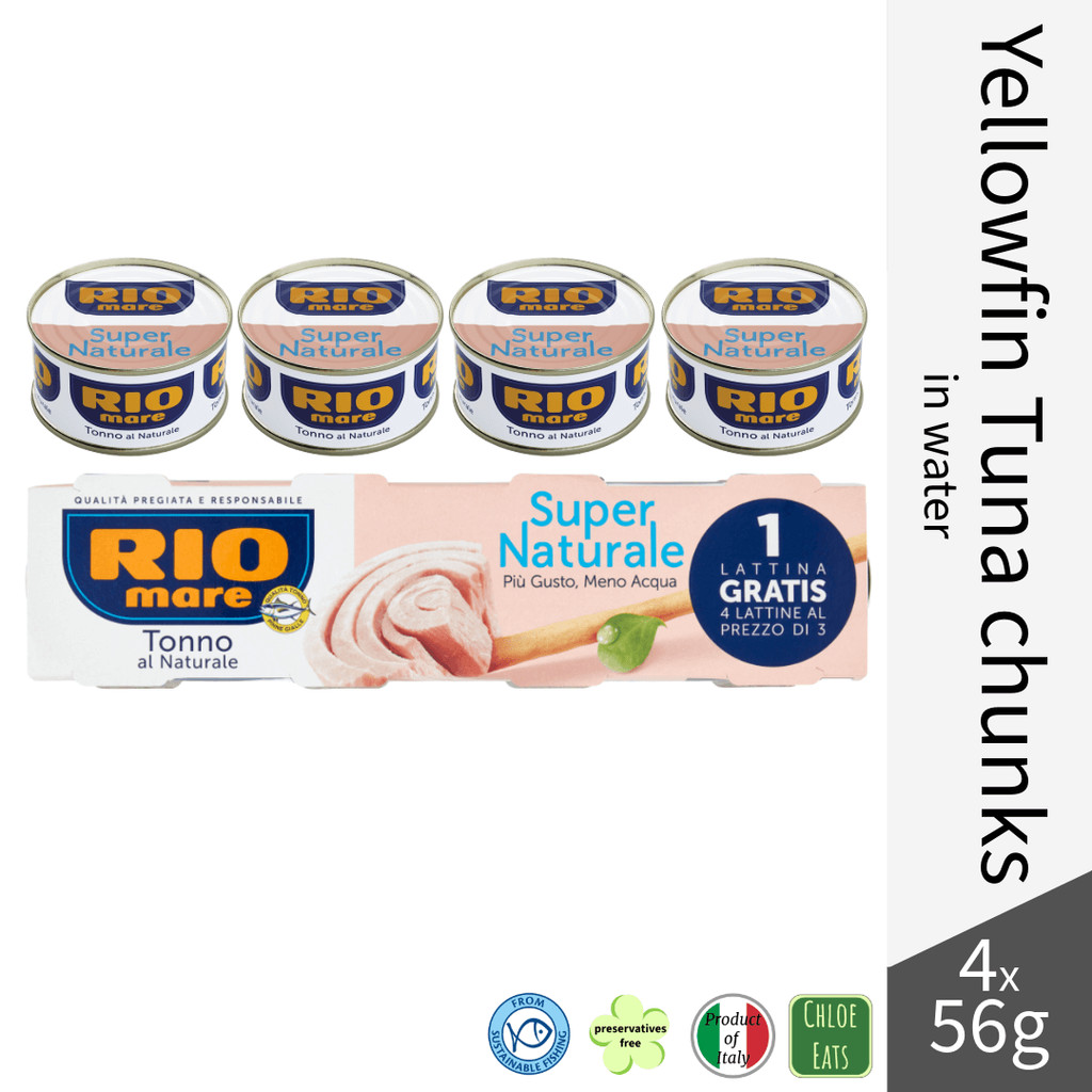Rio Mare Italian Tonno Yellowfin Tuna chunks in brine - Bundle 4x56g ...