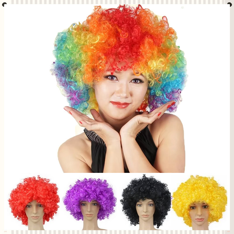 Afro Wig Curly Clown Hair Cosplay Fancy Dress Hair Disco Halloween Costume for Adult Kids ...
