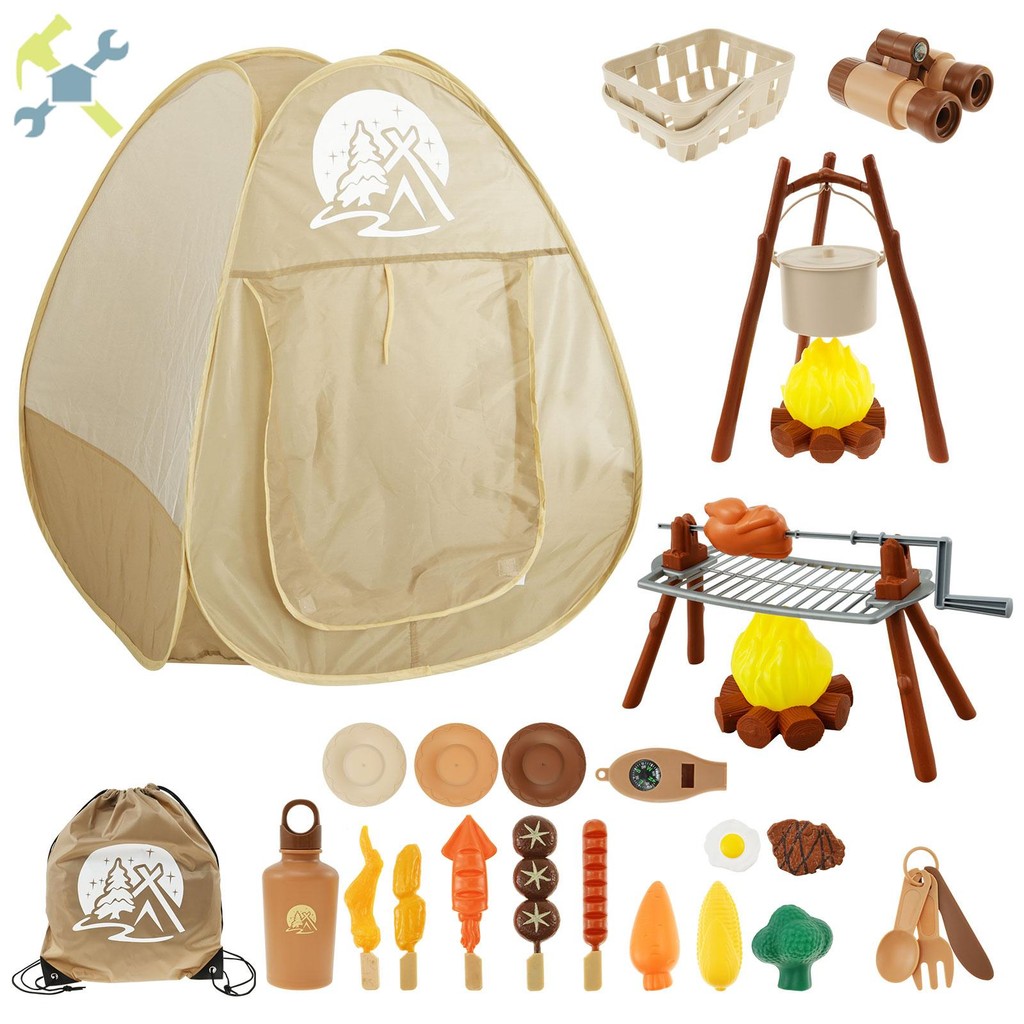 Kids Camping Toy Set with Tent Pop Up Children Play Tent Kit Portable ...