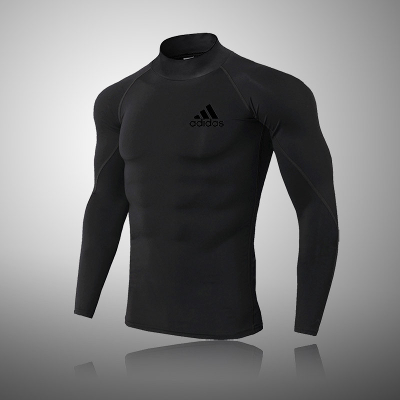 Men Compression Sport Tshirt High Collar Long Sleeve Tops Gym Running ...