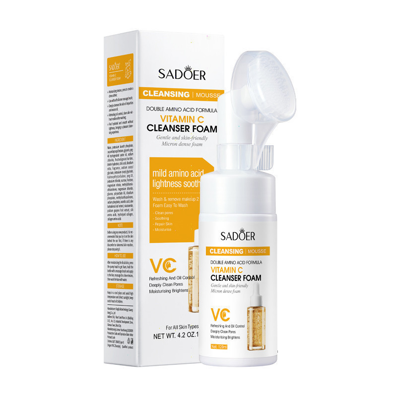 SADOER Vitamin C Mousse Cleanser 120ml Amino Acid Foaming Cleanser for Deep Pore Cleansing ...