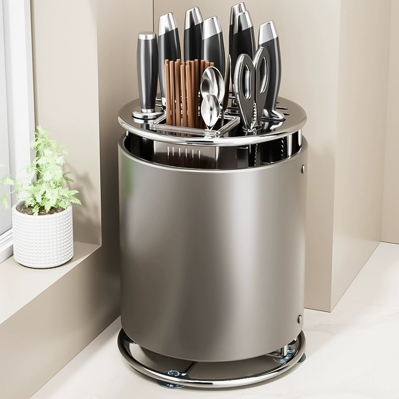 Stainless Steel Kitchen Rotating Knife Holder Countertop Shelf ...