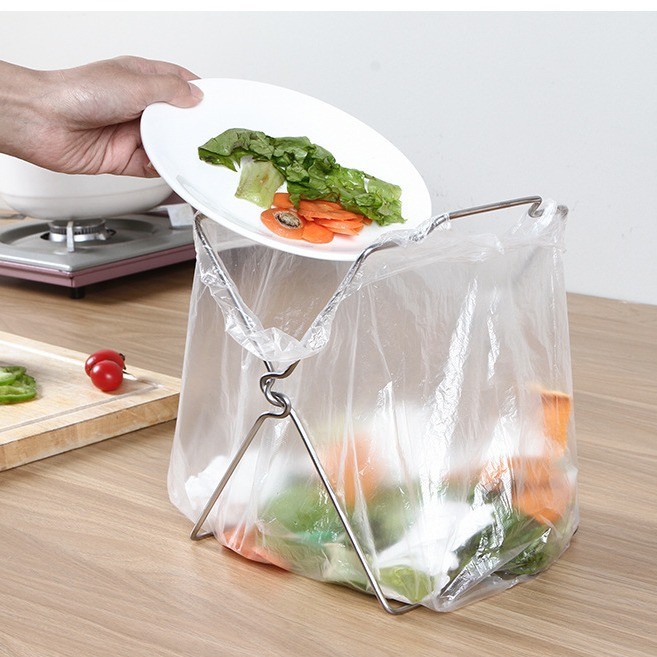 Stainless Steel Kitchen Trash Rack Trash Bag Rag Rack Foldable Storage ...