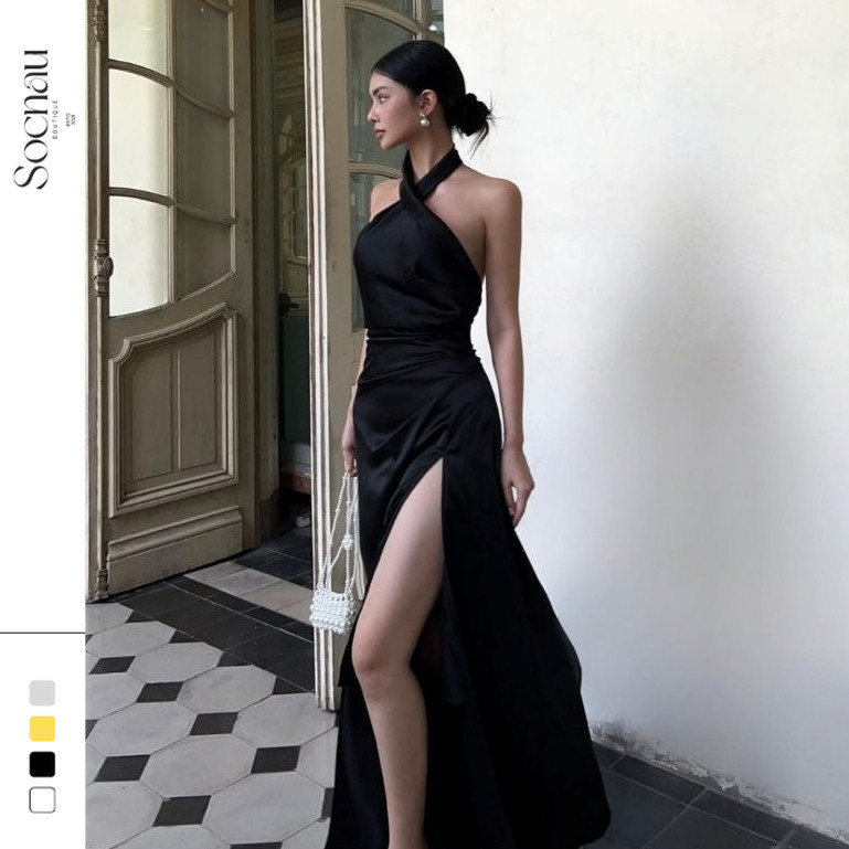 Seductive Silk Dress with Slit Corset Neck for Party NV 656 Silk Dress ...