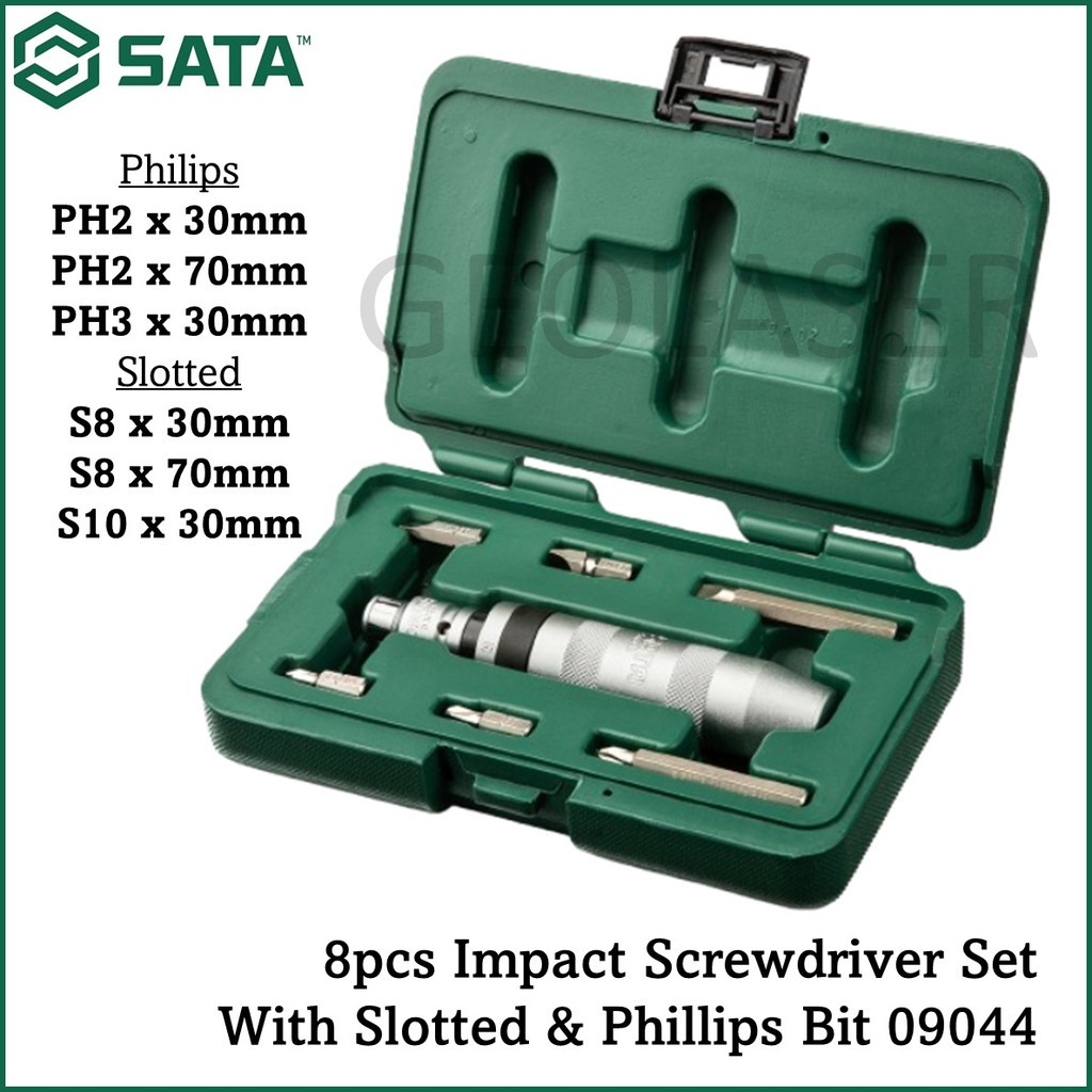 Sata 8 Piece Impact Screwdriver Set With Slotted & Phillips Bits ...