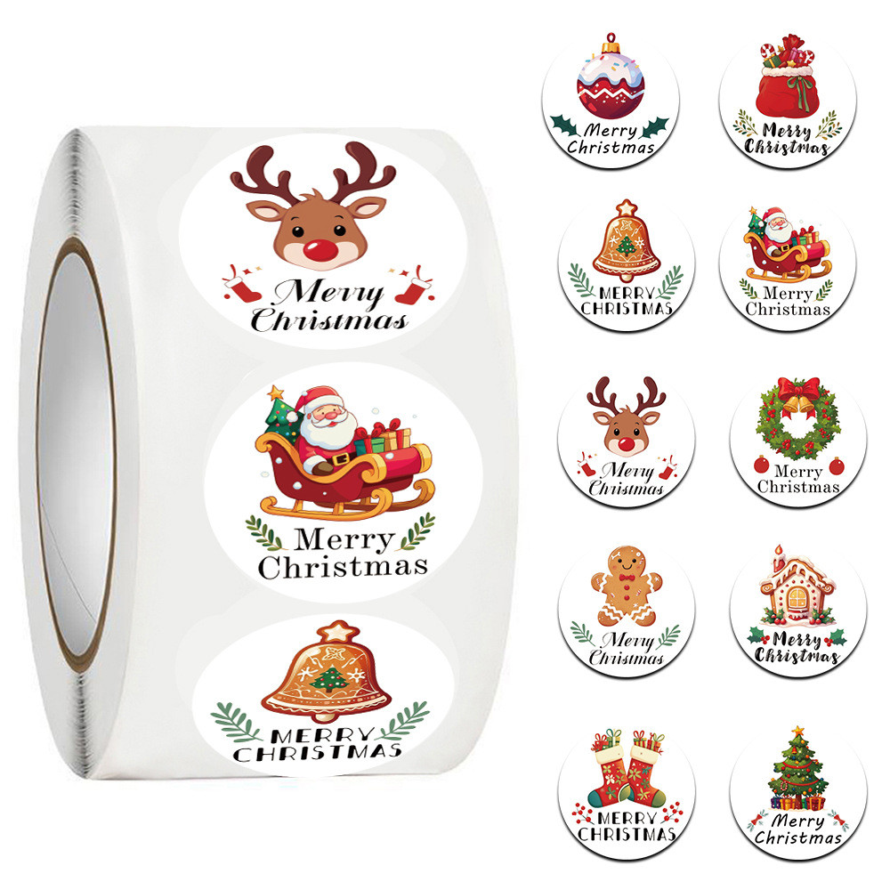 500 pcs 10 images White Merry Christmas Stickers Roll/Stickers Tape | Shopee Malaysia