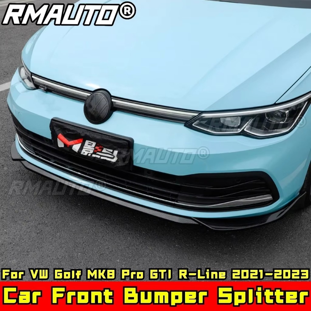 For Golf MK8 Pro GTI R-Line Body Kit Front Bumper Lip Carbon Fiber Look ...