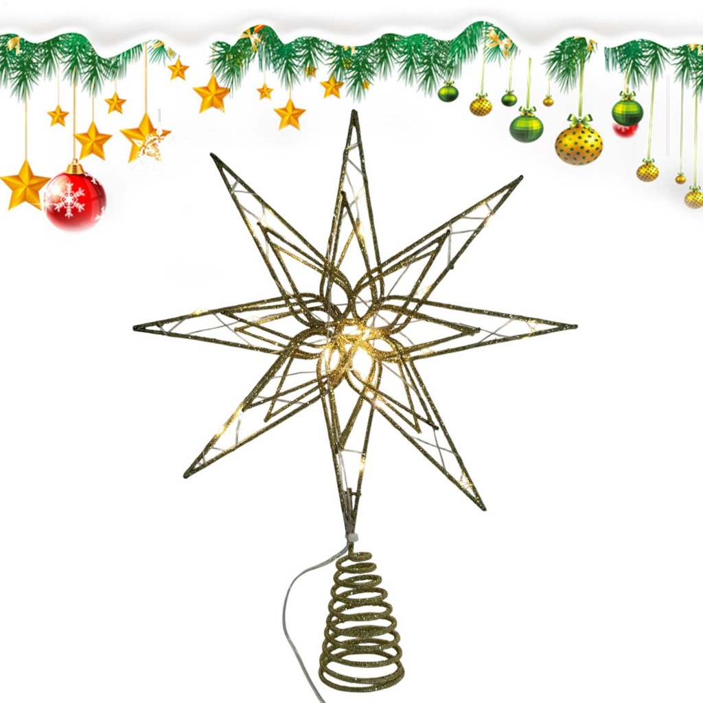 Star Christmas Tree Ornaments 24-Corner Star Treetop Ornament Hollow ...