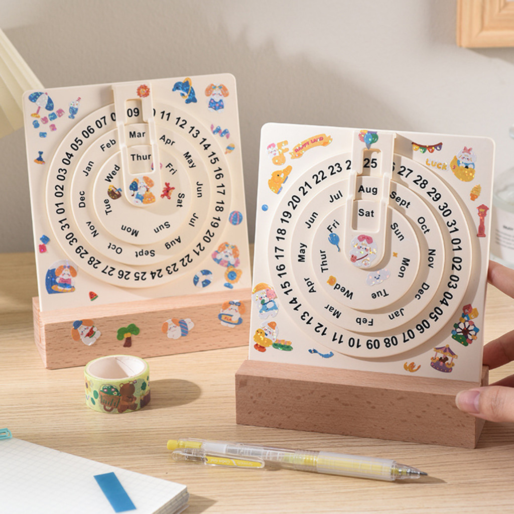 moreorders| Eco-friendly Wooden Calendar Rotating Perpetual Calendar ...