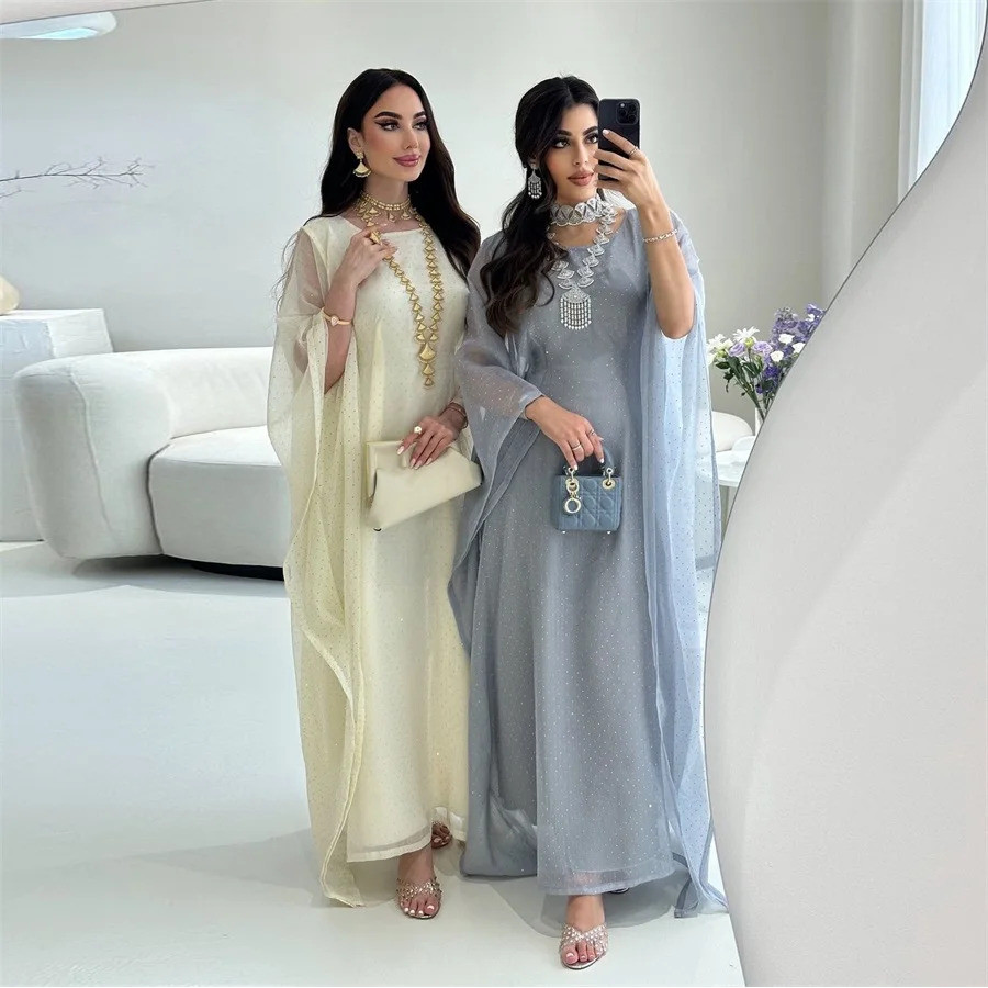Ramadan Dubai Elegant cock abaya Polka Dot Dresses Long Dolman Sleeve ...