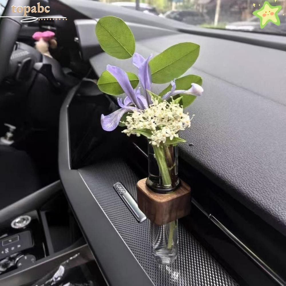 TOPABC Hydroponic Test Tube Vase, Wooden Adjustable Car Flower Vase ...
