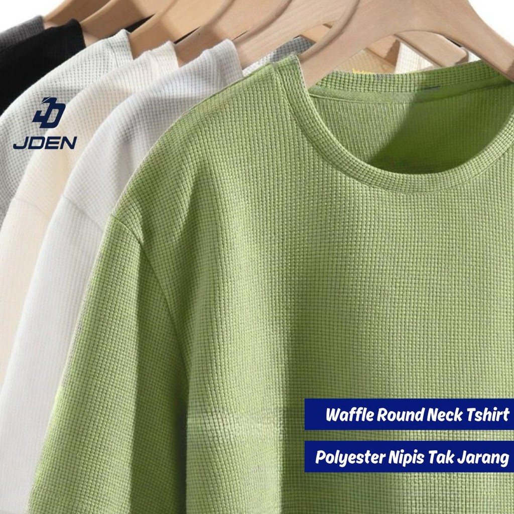 JDEN Waffle Round Neck Tshirt Unisex - Tshirt Waffle Pakai Harian Kain ...