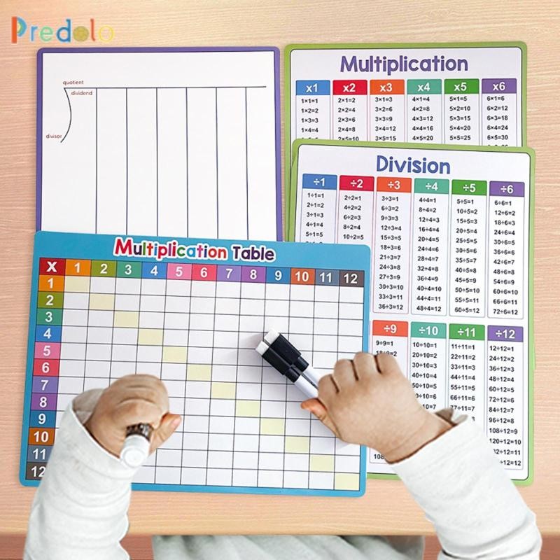 predolo 4x Dry Erase Division Multiplication Chart 8" x 11" Kids ...