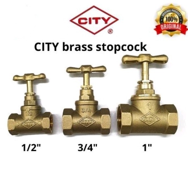 BRASS STOP COCK, CITY BRAND 15MM (1/2")/20MM (3/4")/25MM (1") | Shopee ...