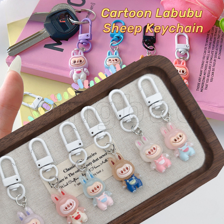 Colorful Labubu Sheep Keychain Cartoon 3D Loopy Key Ring Cute Resin ...