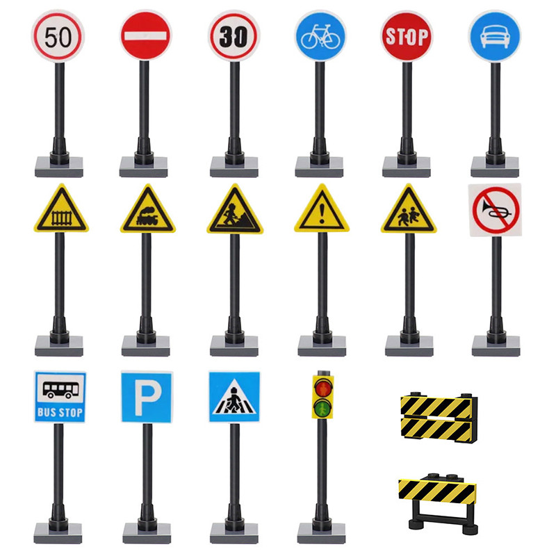 18PCS MOC Street Traffic Building Blocks City Road Traffic Signs Blocks ...