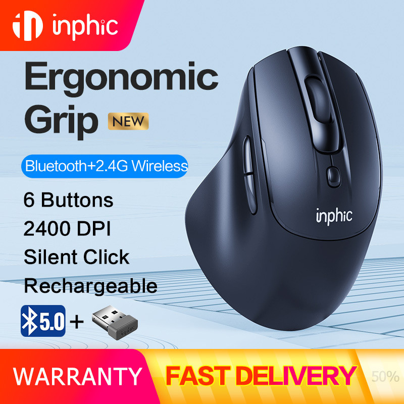 inphic DR2 Wireless Mouse Rechargeable 2.4G&Bluetooth 5.0/4.0 Tri-Modes ...