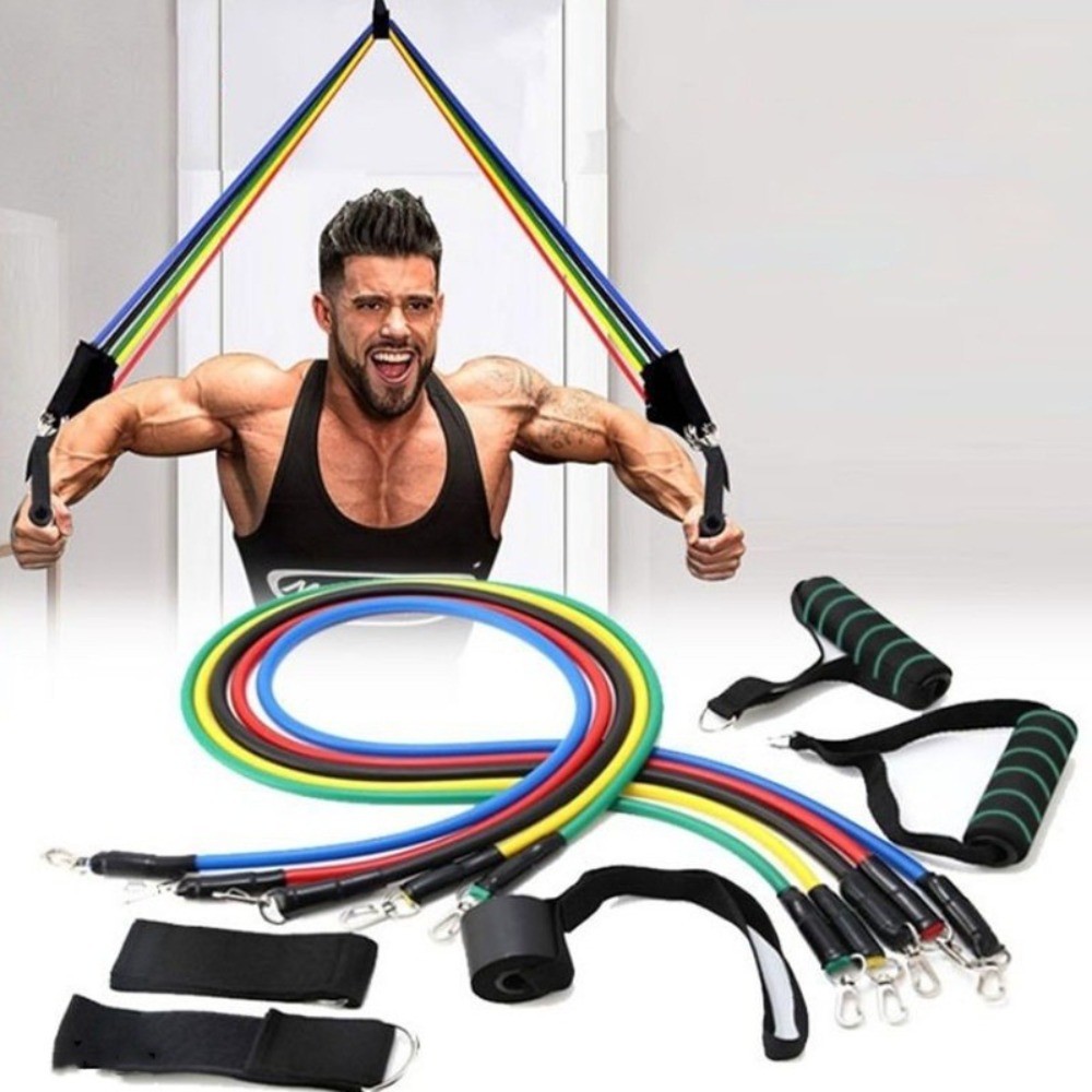 11 Pcs Set New Power Resistance Band Tali Tarik Karet Gym Yoga Fitness ...