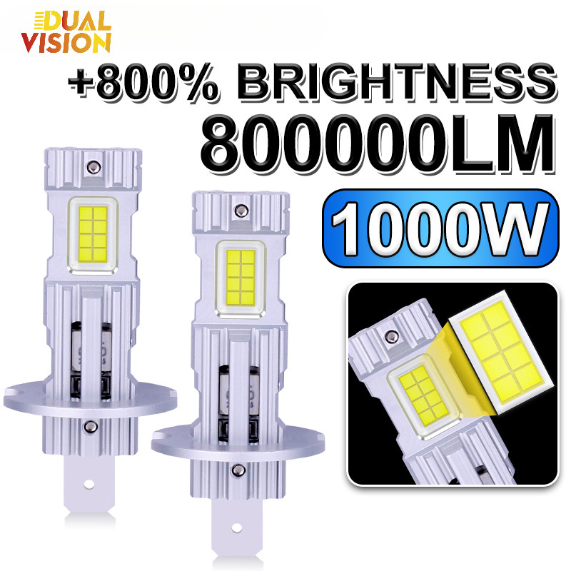 2PCS H3 LED 800000LM 1000W 6500K 8054 CSP Chip Car Headlight Bulb 1: 1 ...