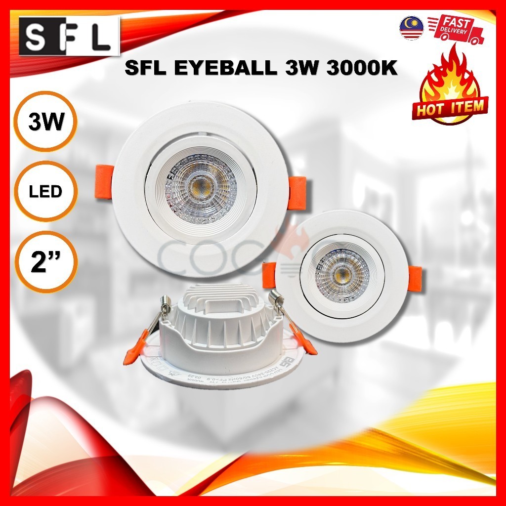 SFL Eyeball LED Recessed Lampu syiling Spot Light 3W 3000K Warm White ...
