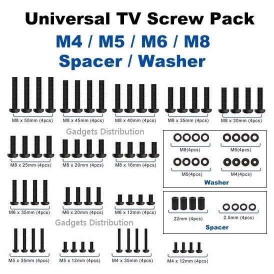 Black Universal TV Hardware Bracket Wall Mount Mounting Screw Pack ...