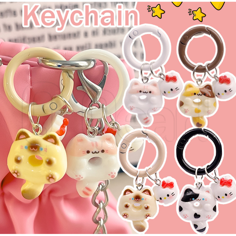 Kawaii Doughnut Cat Resin Keychain - Cartoon Animal Doll Decor - Bag ...