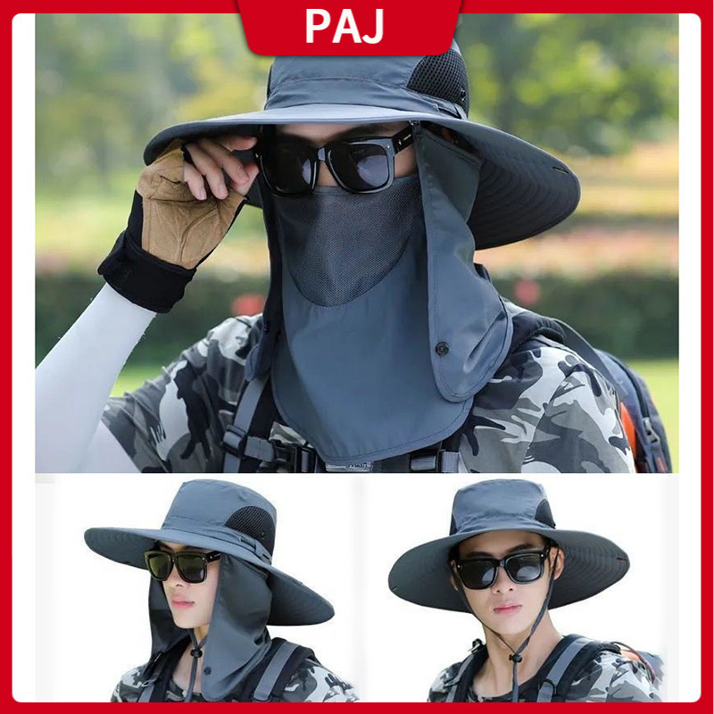 Summer Men's Sunhat Large Brim Mask Hiking Hat Outdoor Fishing ...